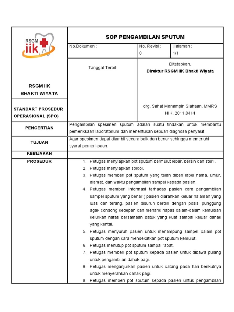 SOP Pengambilan Sputum Steril | PDF