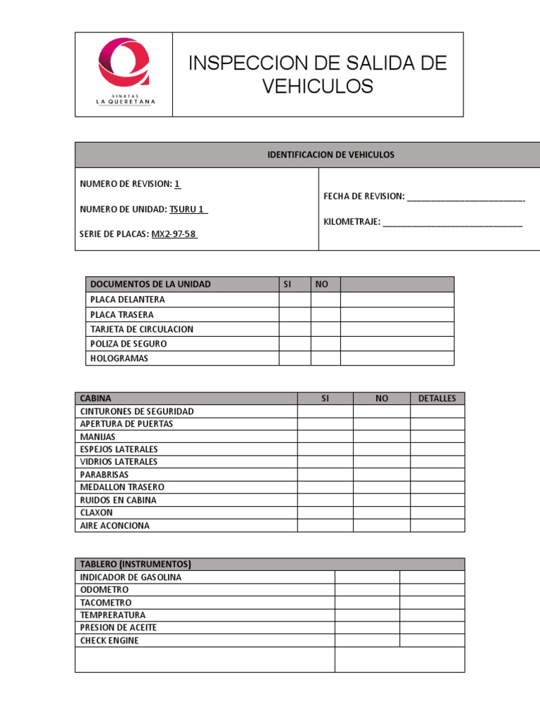 Identificacion de Vehiculos VLQ Tsuru Primera Revision | PDF ...