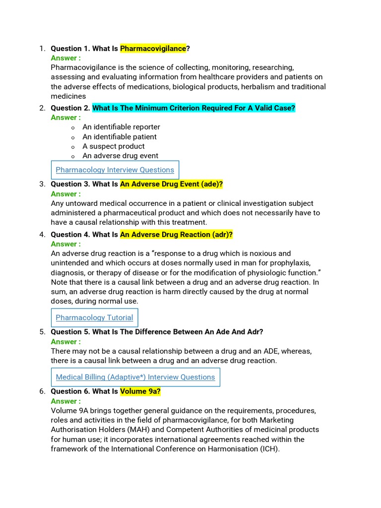 Answer:: Pharmacology Interview Questions | PDF | Pharmacovigilance ...