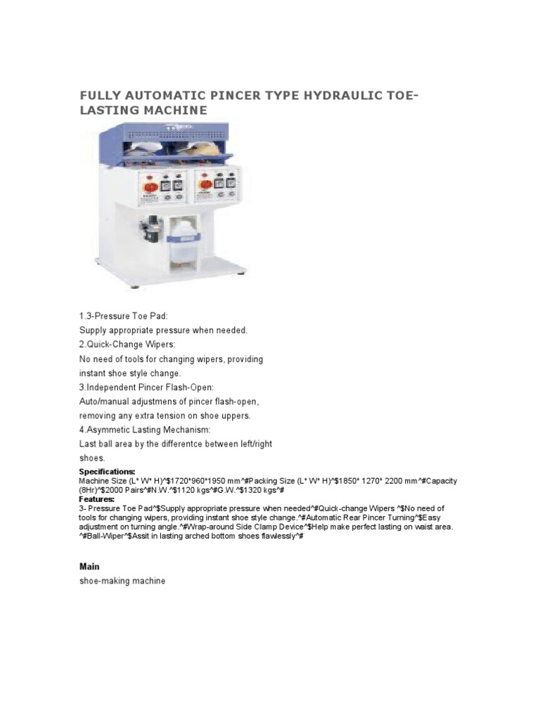 Lasting Machines | Download Free PDF | Shoe | Machines