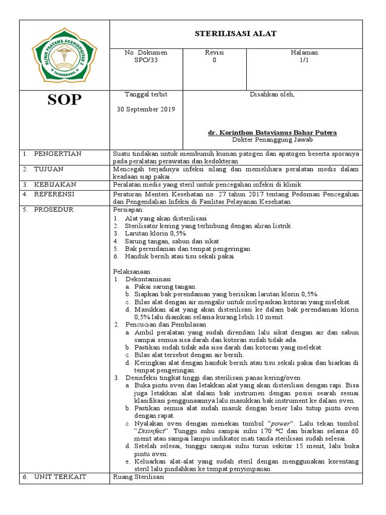SOP Sterilisasi | PDF | Griya & Taman | Sains & Matematika
