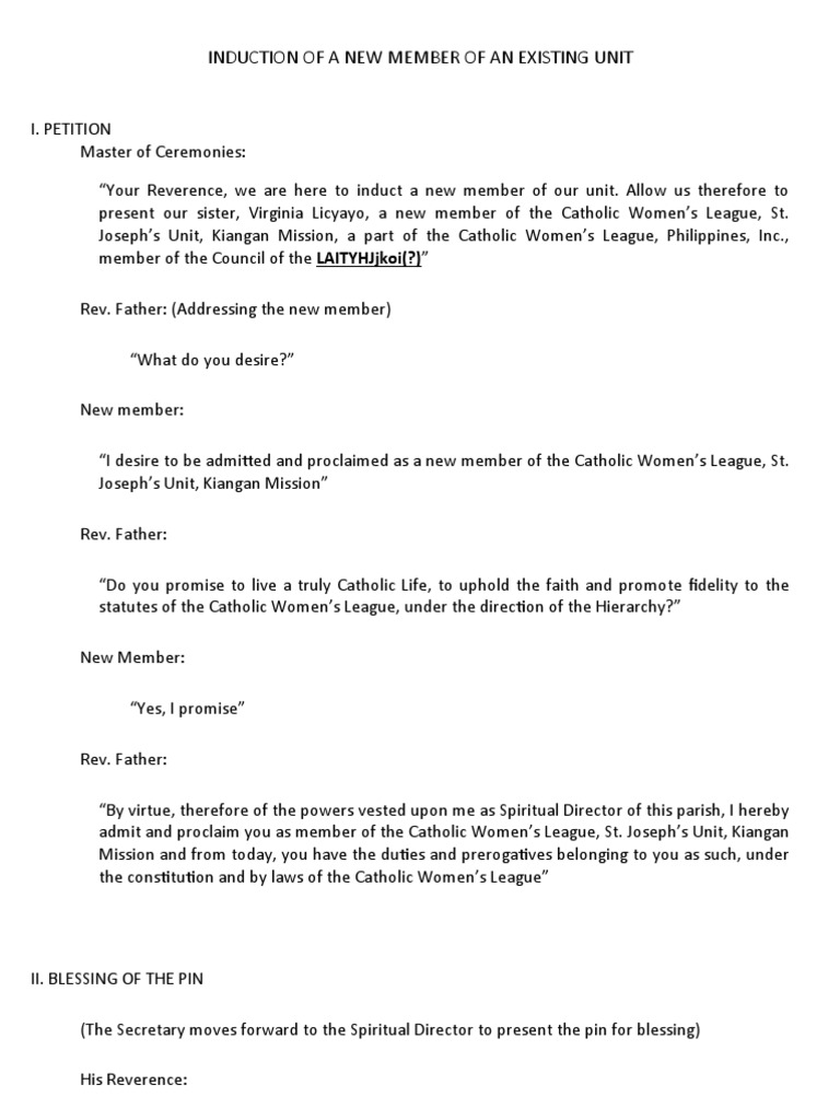 Induction of A New Member of An Existing Unit | PDF | Abrahamic ...