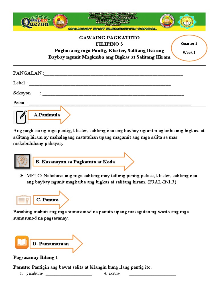 LR - FILIPINO 3 - ACTIVITY-SHEETS Week 3 | PDF