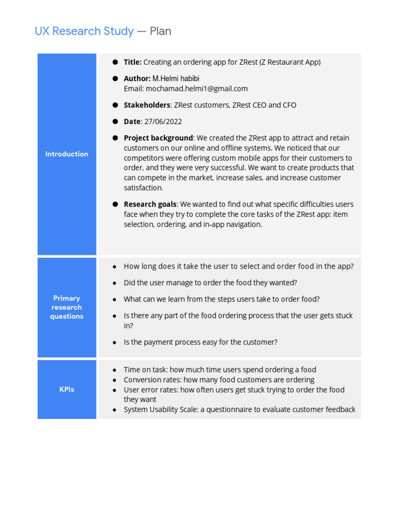 Research Plan - ZRest App | PDF | Usability | Computing