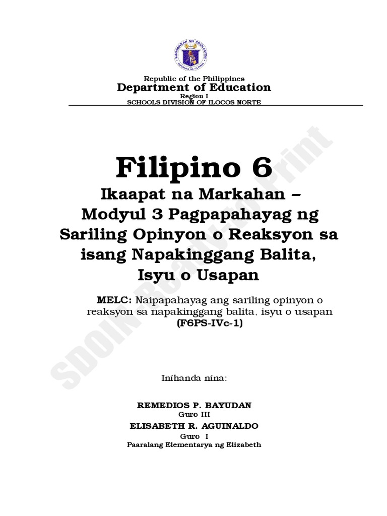 Filipino6-Q4-Week3-Mod3-Bayudan, Remedios Et - Al | PDF
