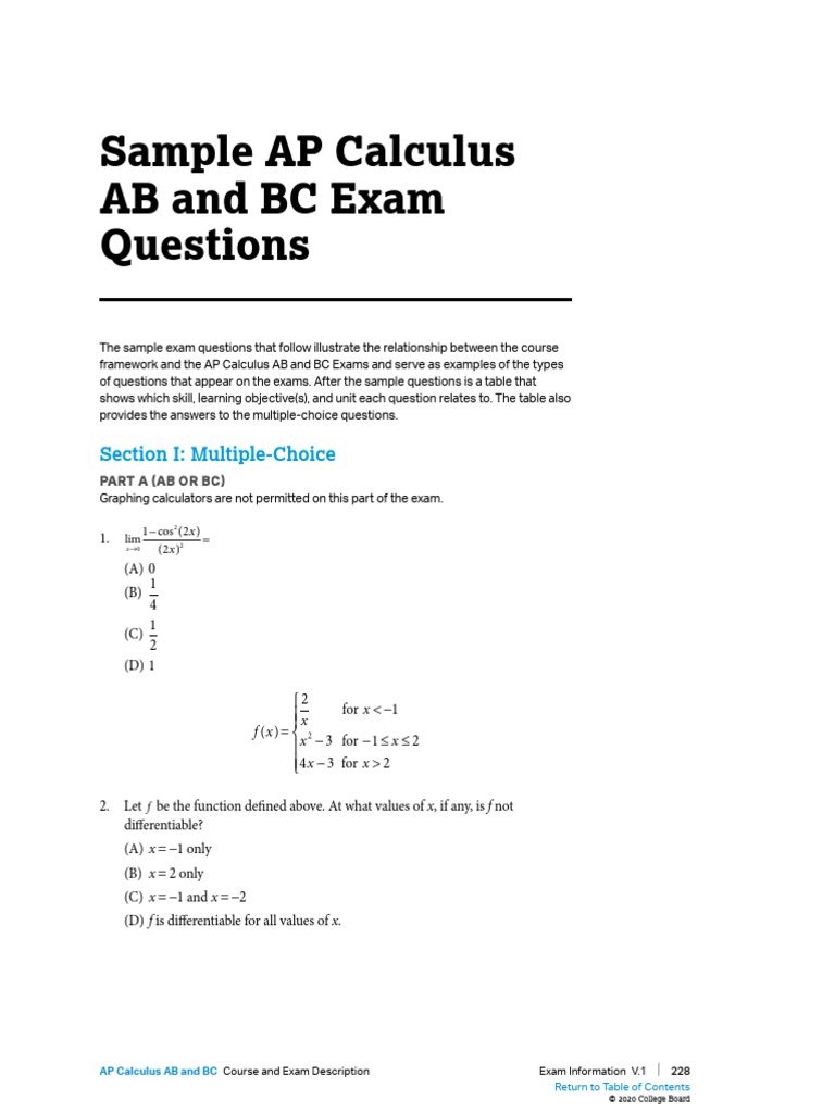 AP 2020 Sample Questions | PDF | Derivative | Tangent