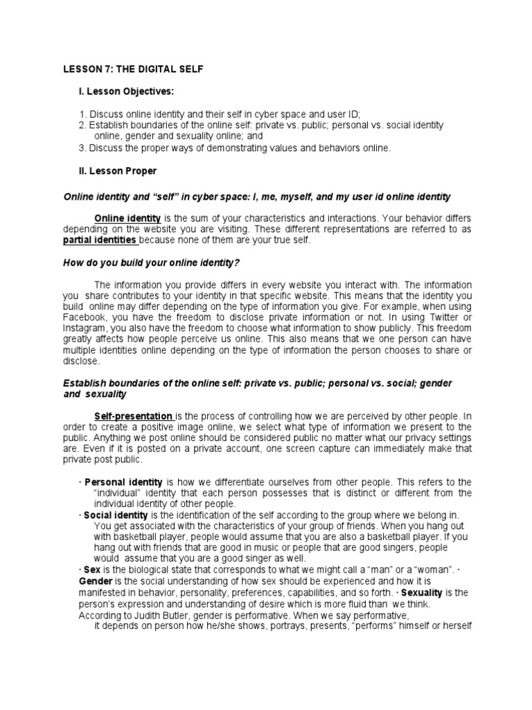 Online Identity and "Self" in Cyber Space: I, Me, Myself, and My User ...