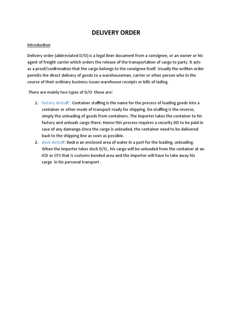 Delivery Order Process | PDF | Bill Of Lading | Cargo