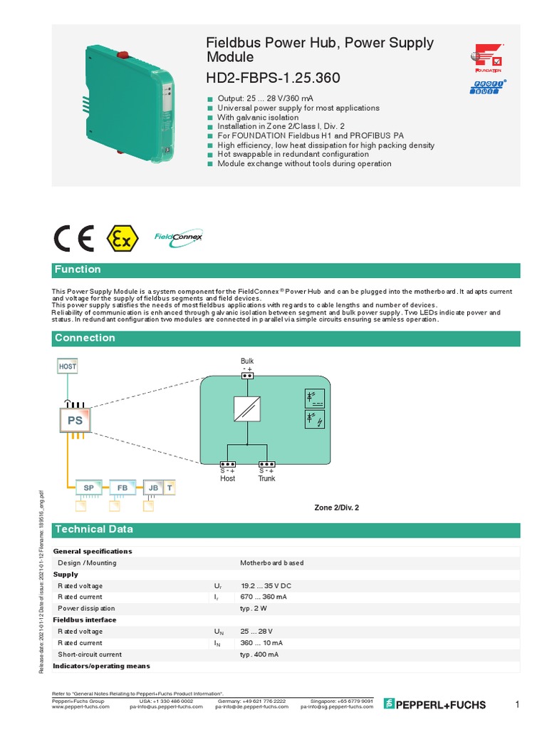 Fieldbus Power Hub, Power Supply HD2-FBPS-1.25.360: Function | PDF ...
