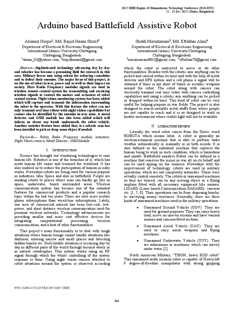 Arduino Based Battlefield Assistive Robot | PDF | Unmanned Aerial ...