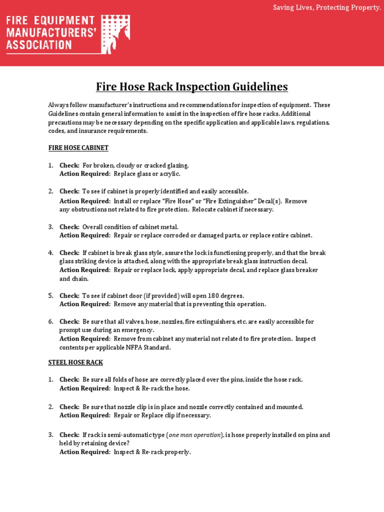 Fire Hose Rack Inspection Guidelines | PDF | Valve | Glasses