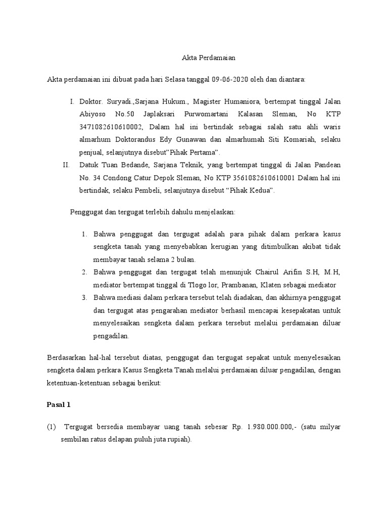 Akta Perdamaian Dalam Mediasi | PDF | Hukum