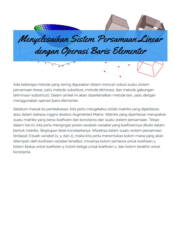 Metode Operasi Baris Elementer pada Persamaan Linear | PDF
