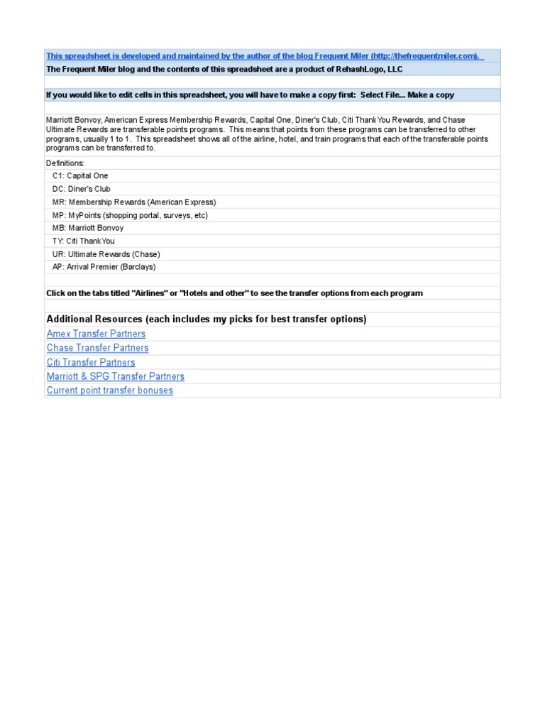 Transfer Partner Master List | PDF | Airlines | Transport