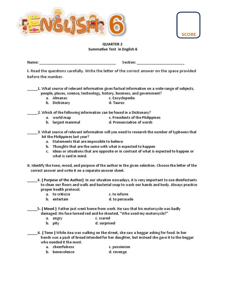 ENG6 - Summative Test 2 | PDF