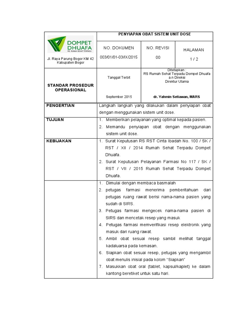 Spo Penyiapan Obat Sistem Unit Dose Pdf