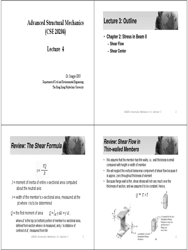 Advanced Structural Mechanics (CSE 20204) Lecture 3: Outline | PDF | Shear Stress | Beam (Structure)