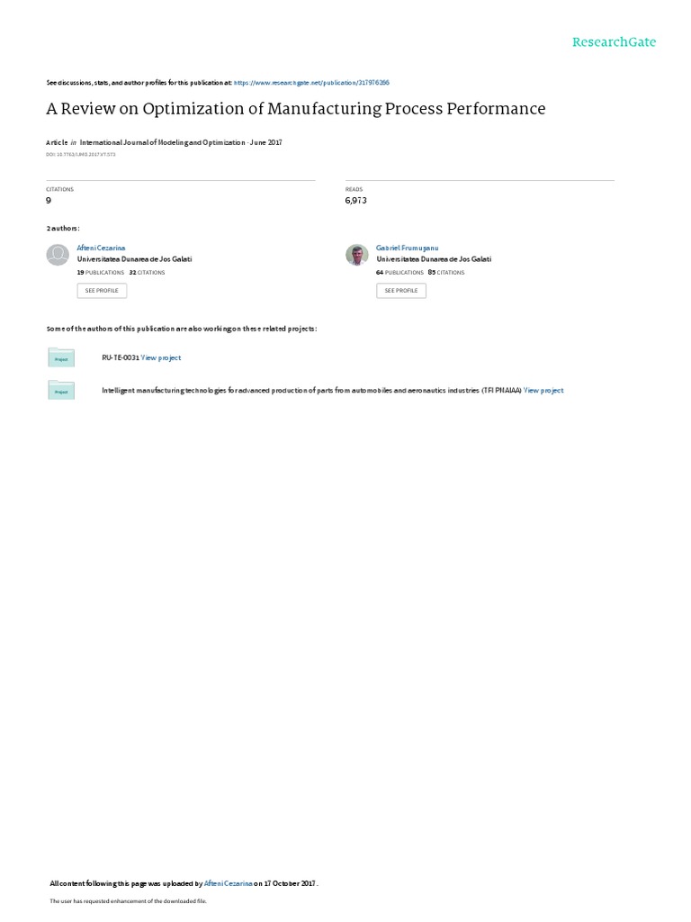 A Review On Optimization of Manufacturing Process Performance | PDF ...