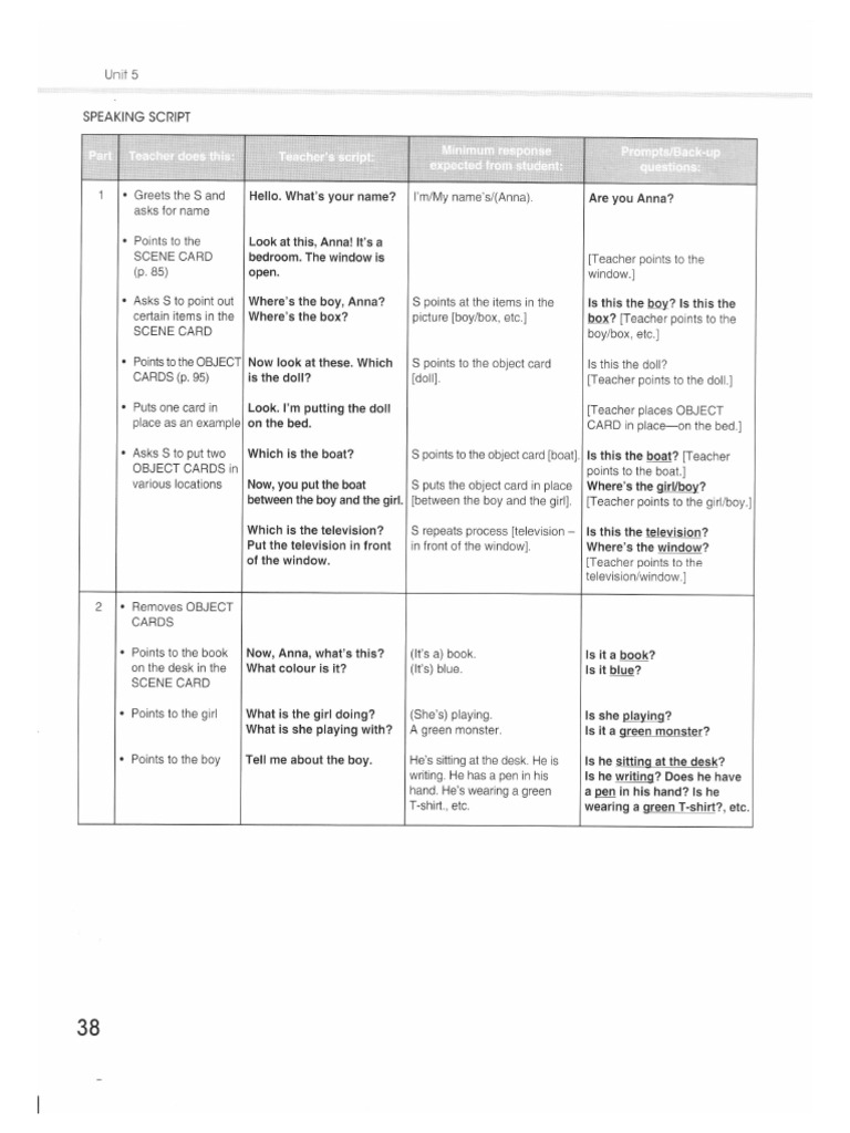 STARTERS Speaking 5 Script - SB1 | PDF