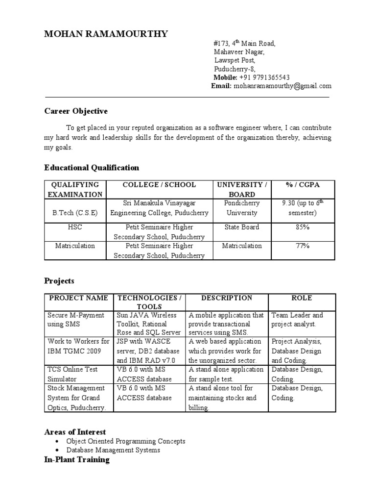 Sample Resume | PDF | Ibm Db2 | Databases