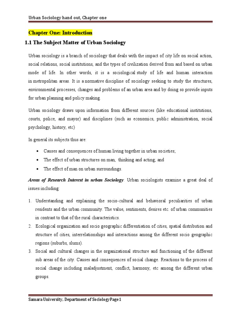 Introduction to Urban Sociology Concepts | PDF