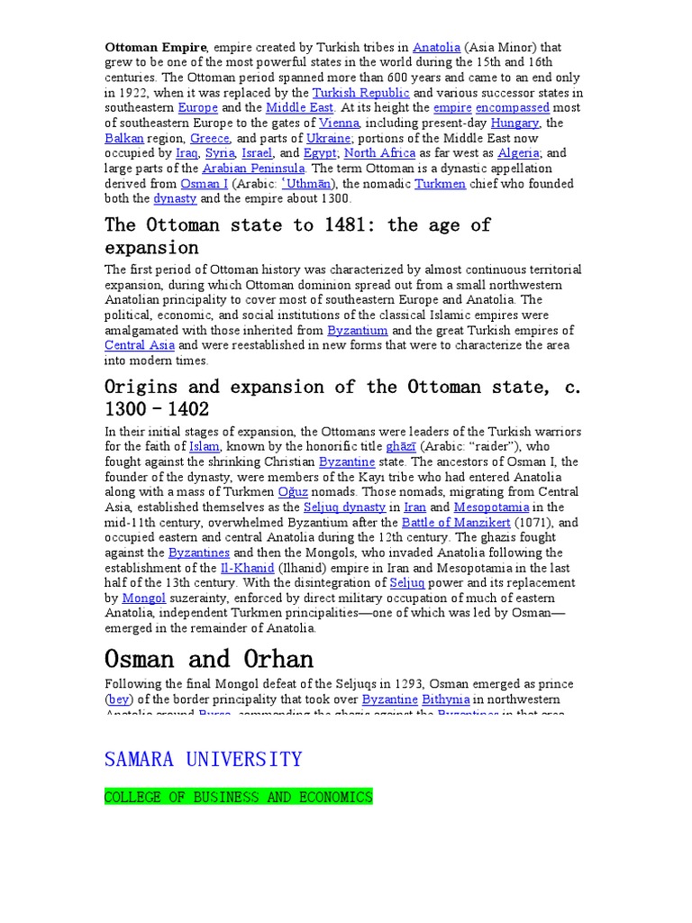 Osman and Orhan: The Ottoman State To 1481: The Age of Expansion | PDF ...