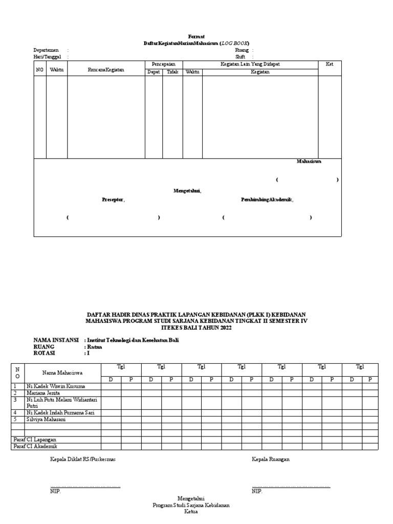 Log Book Kegiatan Mahasiswa Kebidanan | PDF