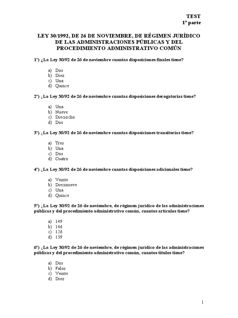 TEST LEY 30-92 (Parte-Primera) | PDF | Responsabilidad | Etica social