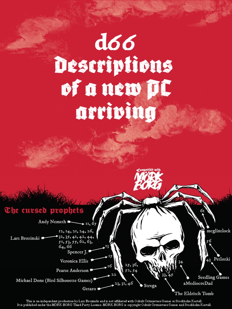 Mörk Borg - d66 Descriptions of A New PC Arriving | PDF | Anatomy