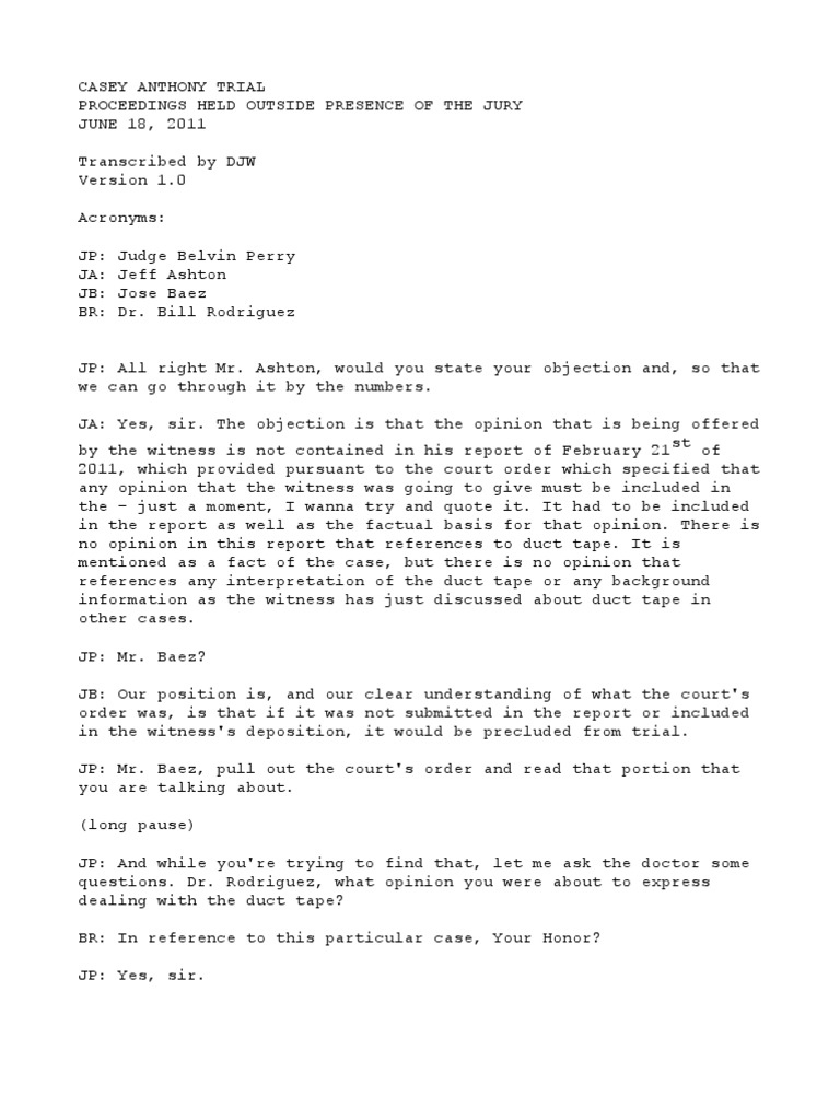 Casey Anthony Trial Jury Proceedings Summary | PDF | Deposition (Law ...
