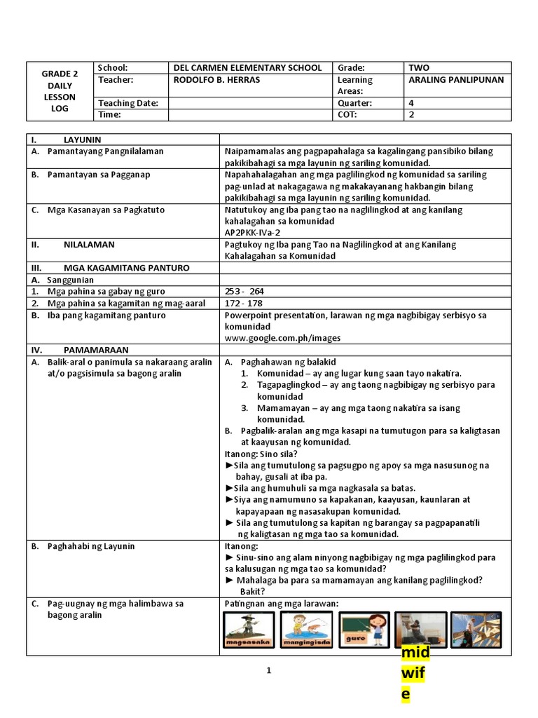 Lesson Log For COT AP2 Ang Kahalagahan NG Komunidad | PDF