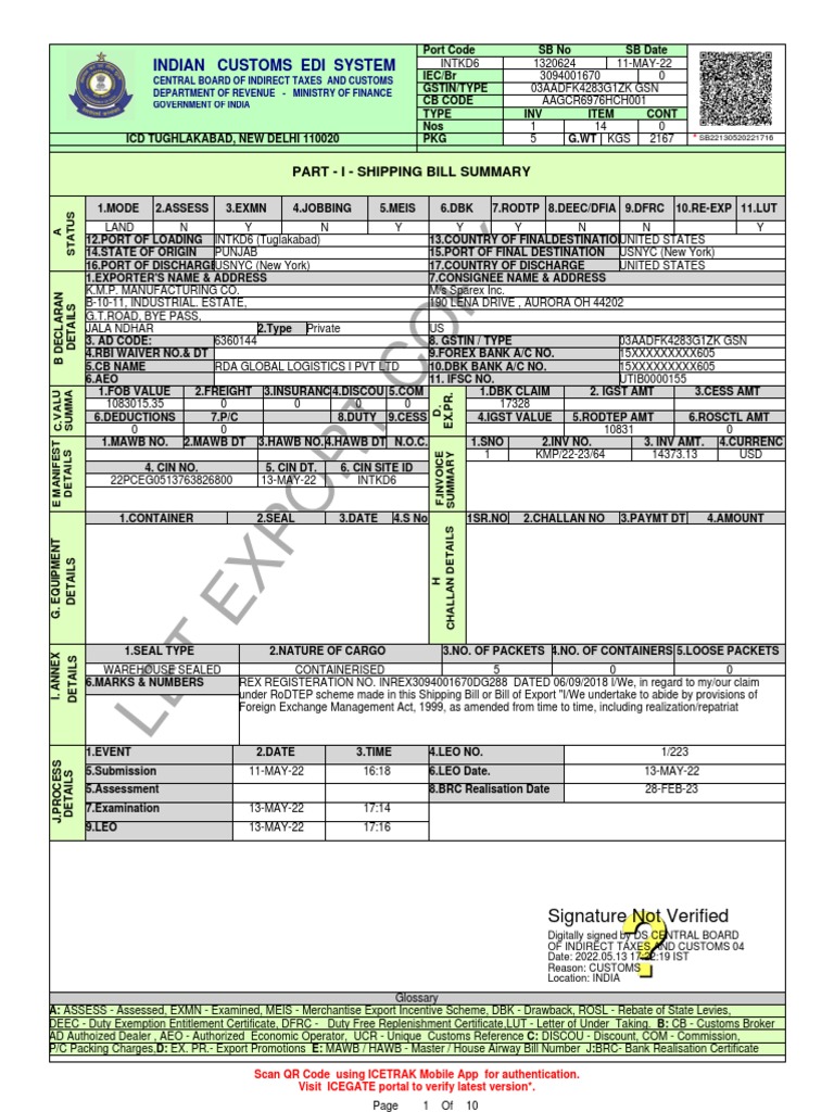Let Export Copy: Indian Customs Edi System | PDF | Customs | Payments