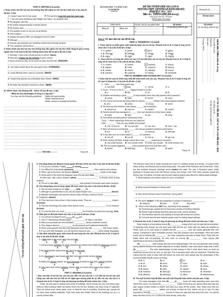 ĐỀ ANH CHUNG LHP 2022-2023 | PDF