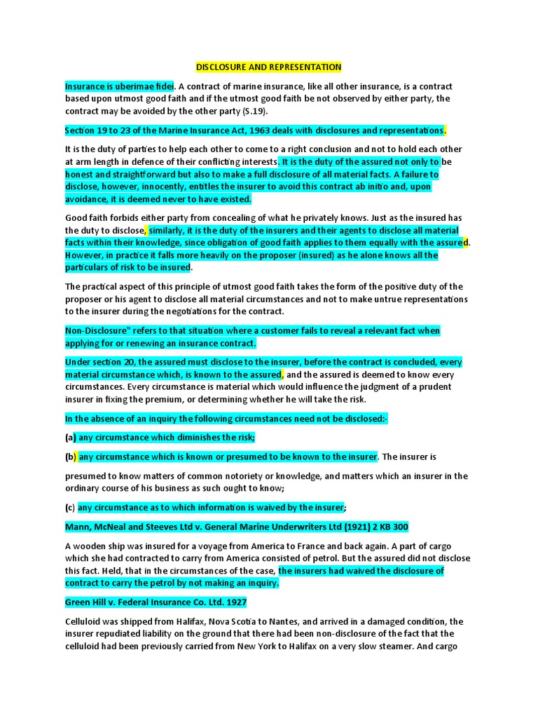 Disclosures and Representation | PDF | Insurance | Misrepresentation