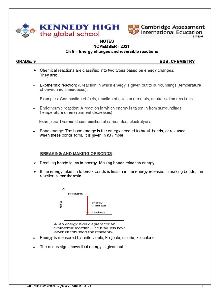 Energy Changes in Reversible Reactions | PDF | Chemical Reactions ...