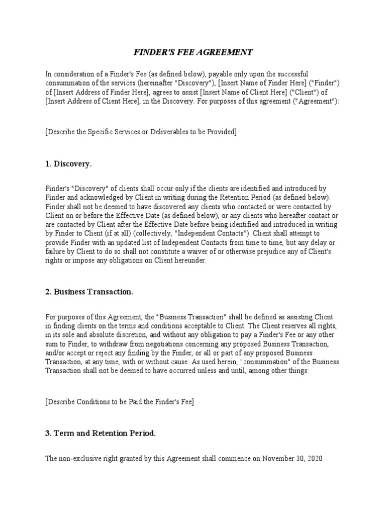 Finders Fee Agreement | Download Free PDF | Indemnity | Law Of Agency