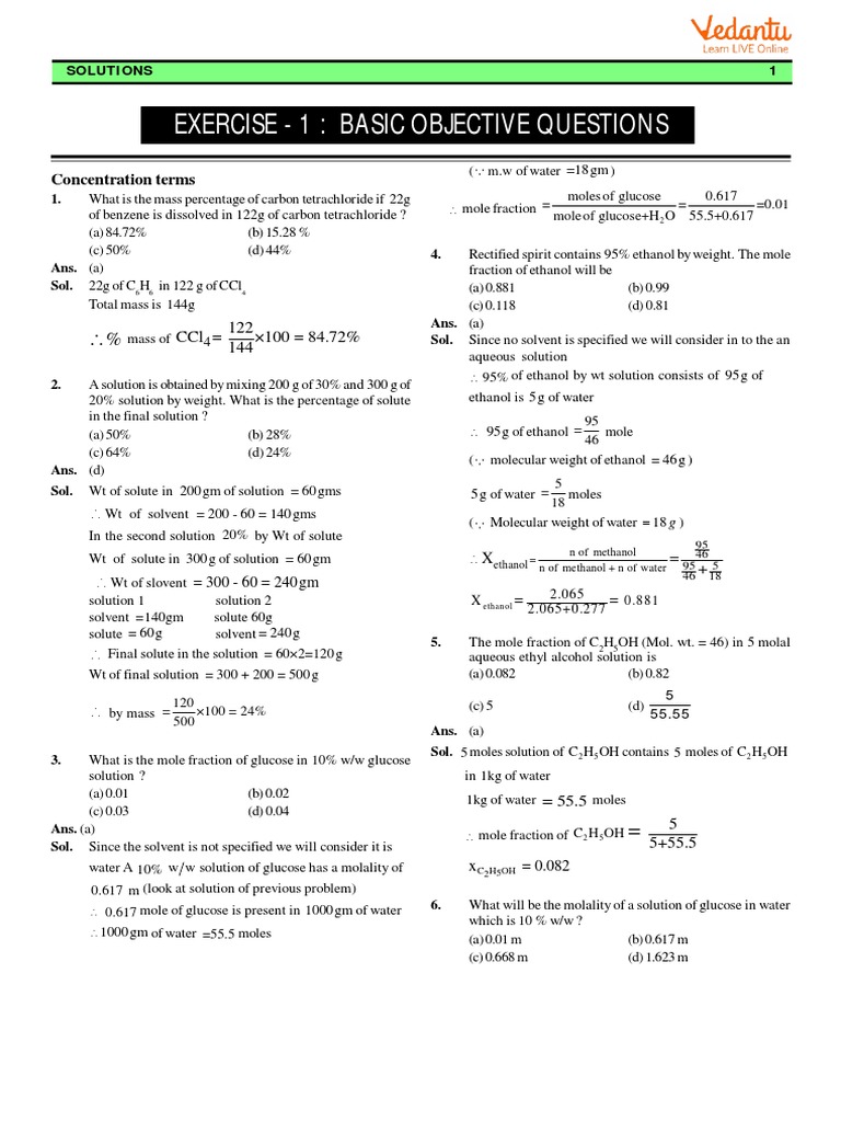 Exercise - 1: Basic Objective Questions: Concentration Terms | PDF ...