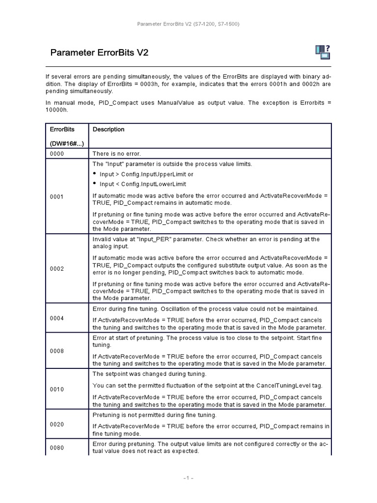 Parameter Errorbits V2 (S7-1200, S7-1500) | PDF | Parameter (Computer Programming) | Information Age