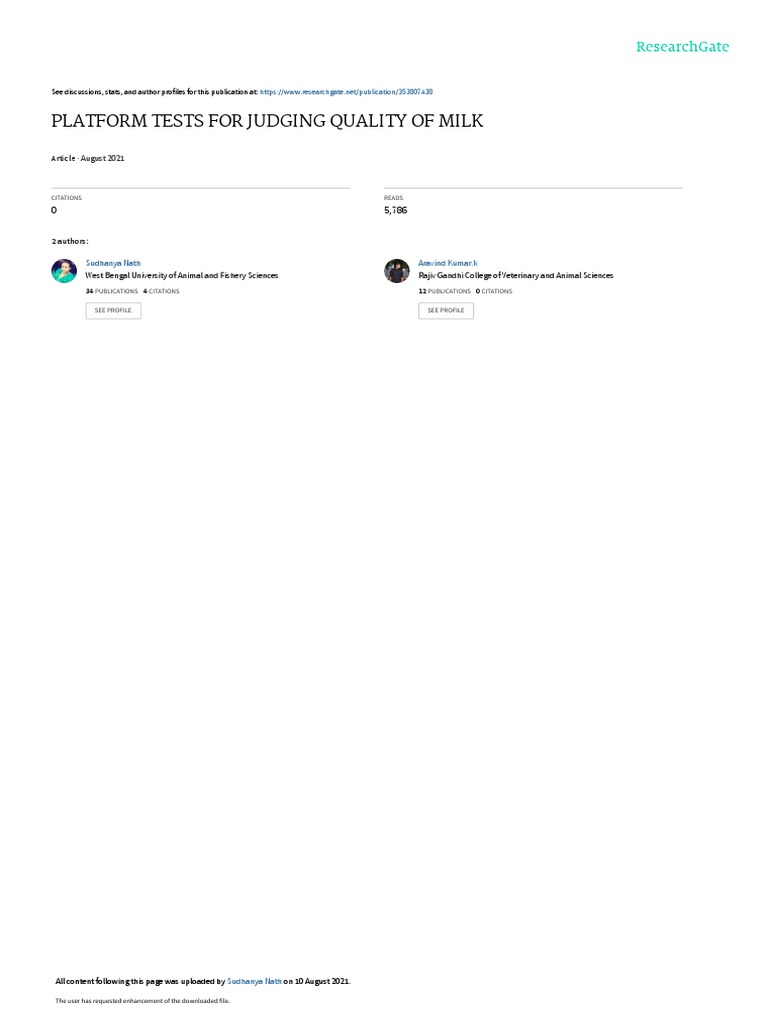 Milk Quality Testing Methods | PDF | Milk | Water