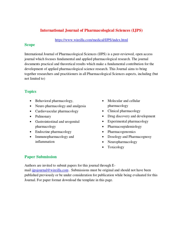 International Journal of Pharmacological Sciences (IJPS) | PDF