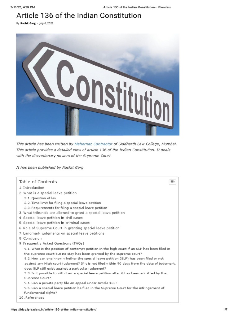 Article 136 of The Indian Constitution - IPleaders | PDF | Supreme ...