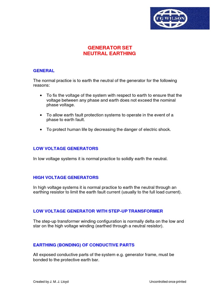 Generator Set Neutral Earthing: General | PDF | Computers