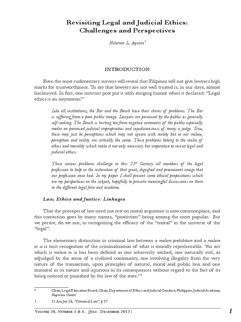 Revisiting Legal and Judicial Ethics, Challenges and Perspectives | PDF ...