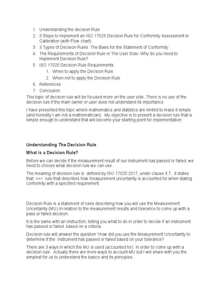 Understanding The Decision Rule What Is A Decision Rule? | PDF | Calibration | Specification ...
