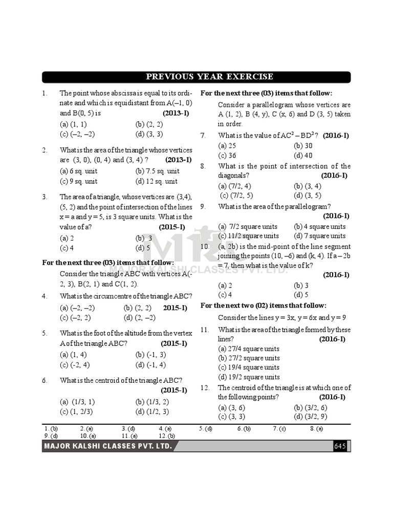 Straight Lines PYQS | PDF | Triangle | Geometry