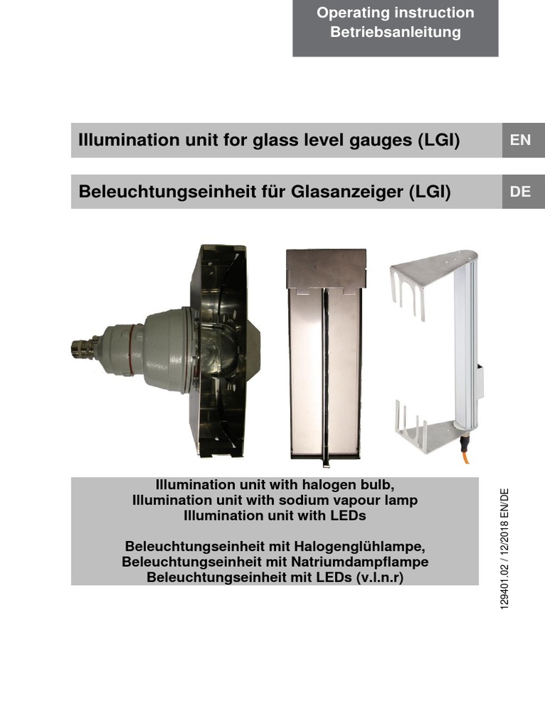 Illumination Unit For Glass Level Gauges Manual | PDF | Lighting | Safety