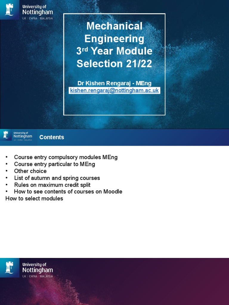 Mechanical Engineering 3 Year Module Selection 21/22: DR Kishen ...