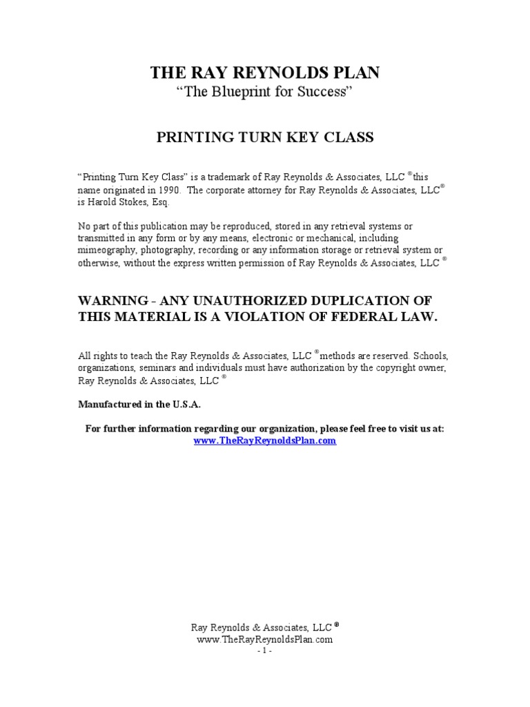 The Ray Reynolds Plan: Printing Turn Key Class | PDF | Interest | Stocks