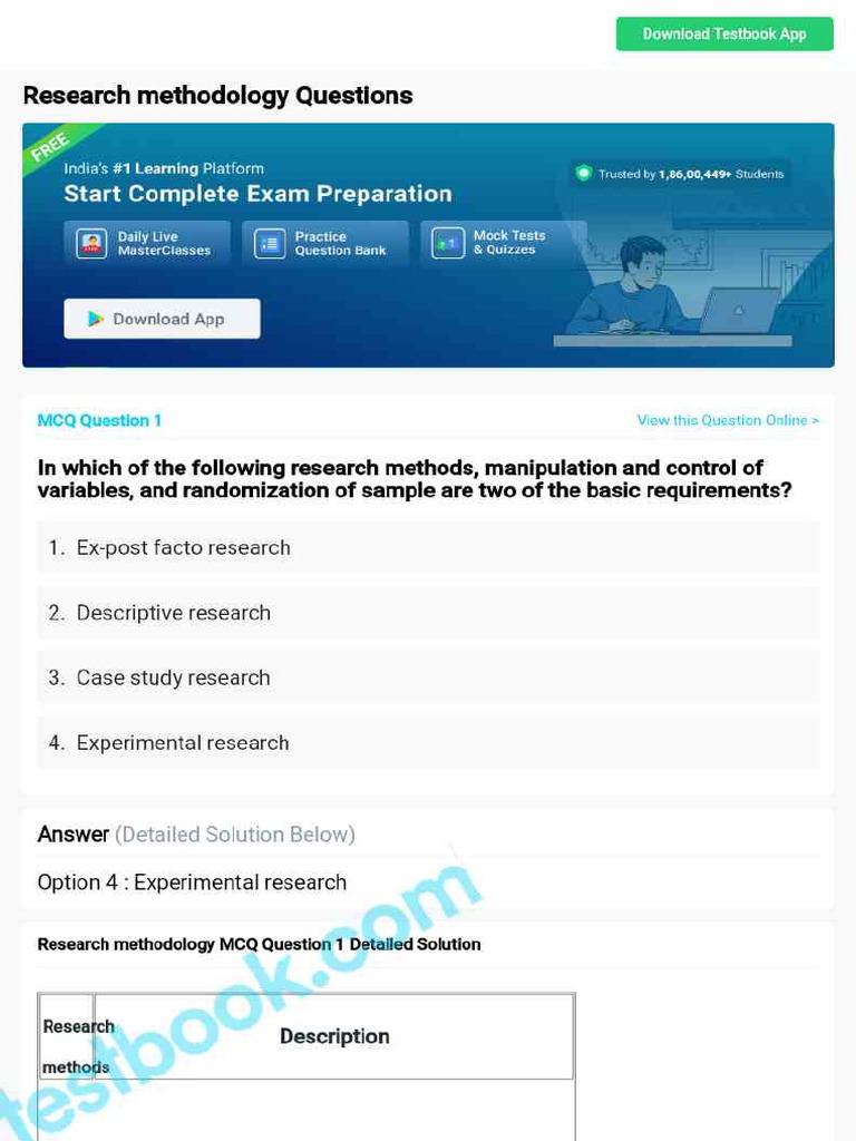MCQ On Research Methodology 5eea6a0d39140f30f369e1a5 | PDF