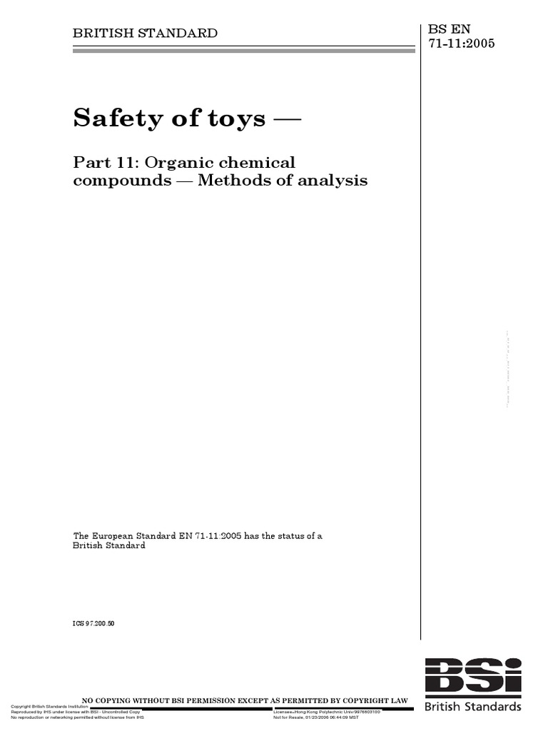 Safety of Toys - : Part 11: Organic Chemical Compounds - Methods of ...